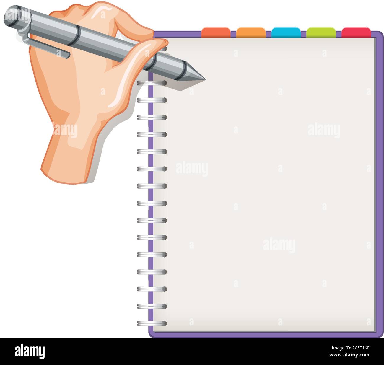 Close up hand writing on blank notebook isolated on white background ...