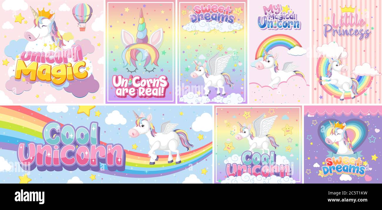 Cute unicorn banner on pastel background color illustration Stock ...