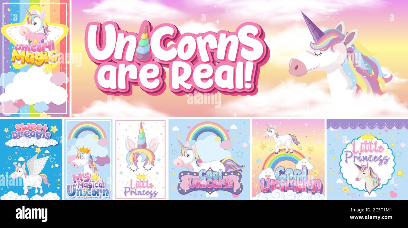 Cute unicorn banner on pastel background color illustration Stock ...