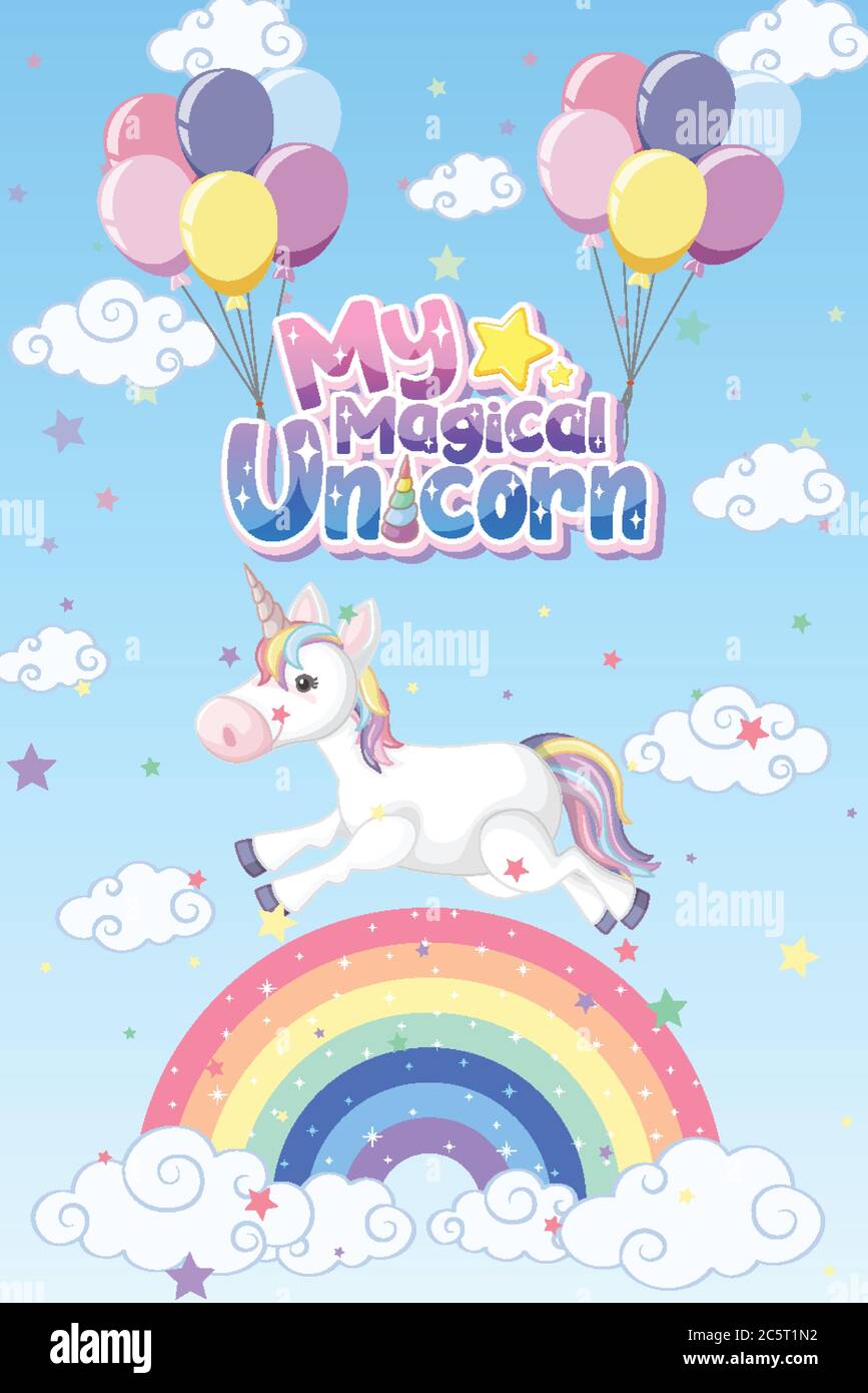 Cute unicorn banner on pastel background color illustration Stock ...