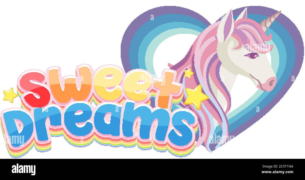 Sweet dreams logo in pastel color with unicorn in heart frame ...