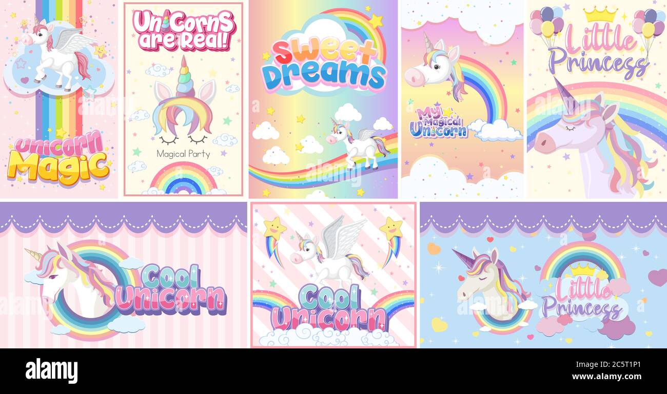 Cute unicorn banner on pastel background color illustration Stock ...