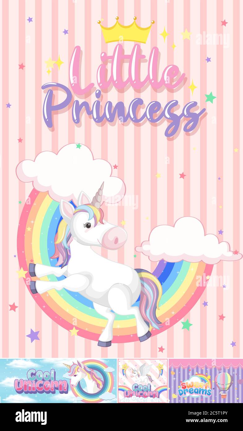 Cute unicorn banner on pastel background color illustration Stock ...