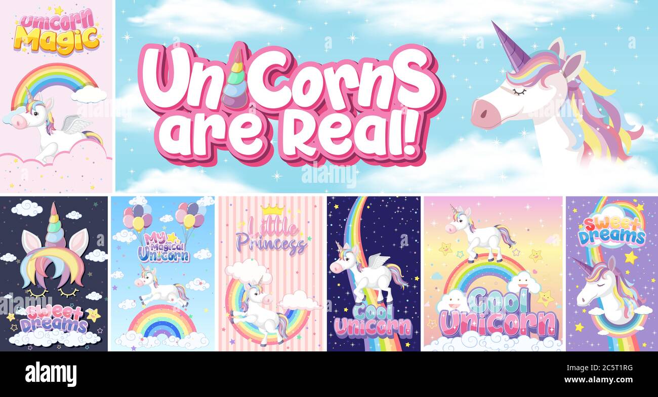 Cute unicorn banner on pastel background color illustration Stock ...