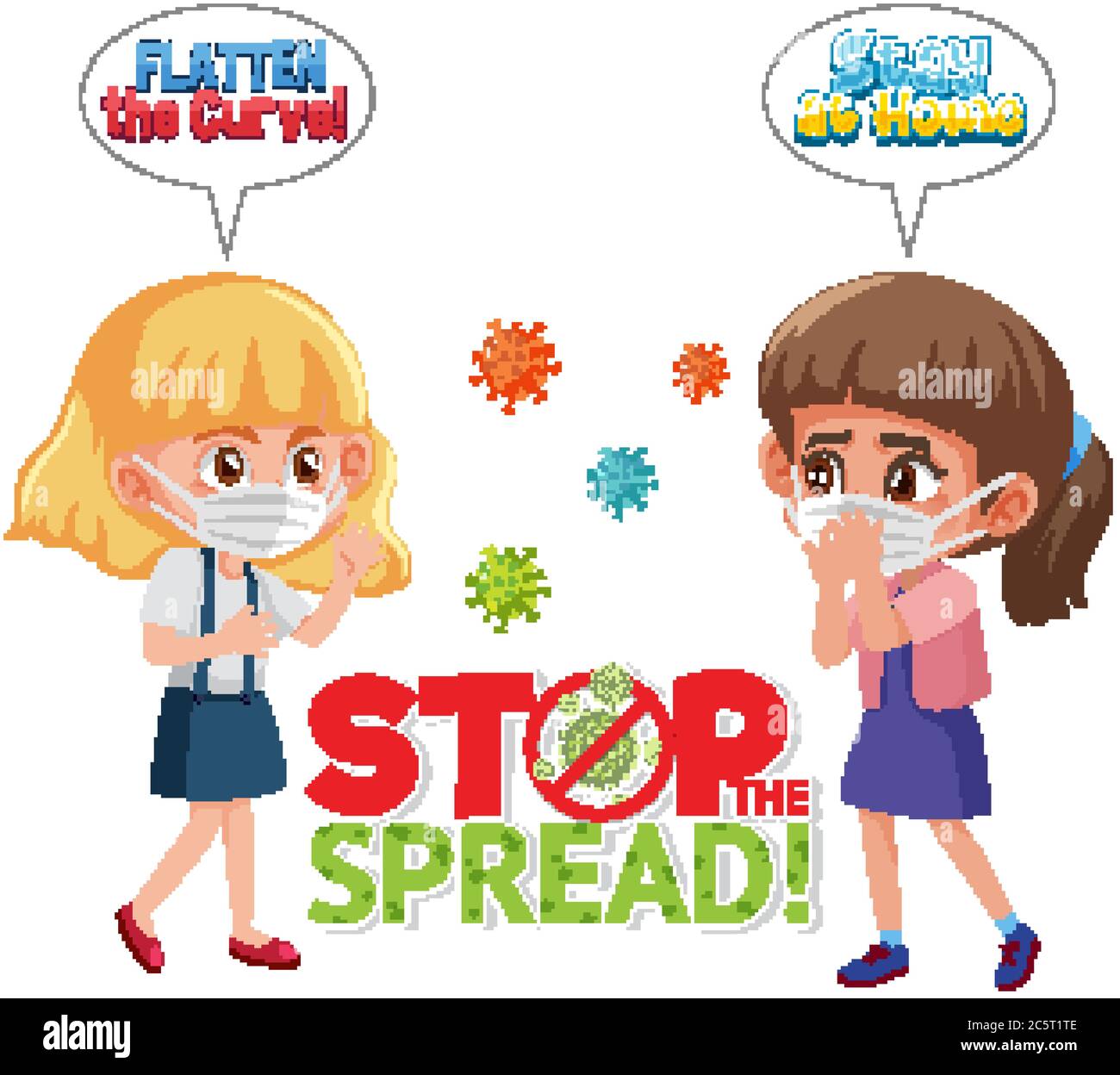 Stop spreading the coronavirus with girl wearing mask illustration ...