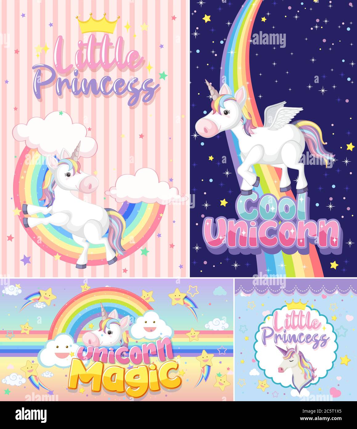 Cute unicorn banner on pastel background color illustration Stock ...