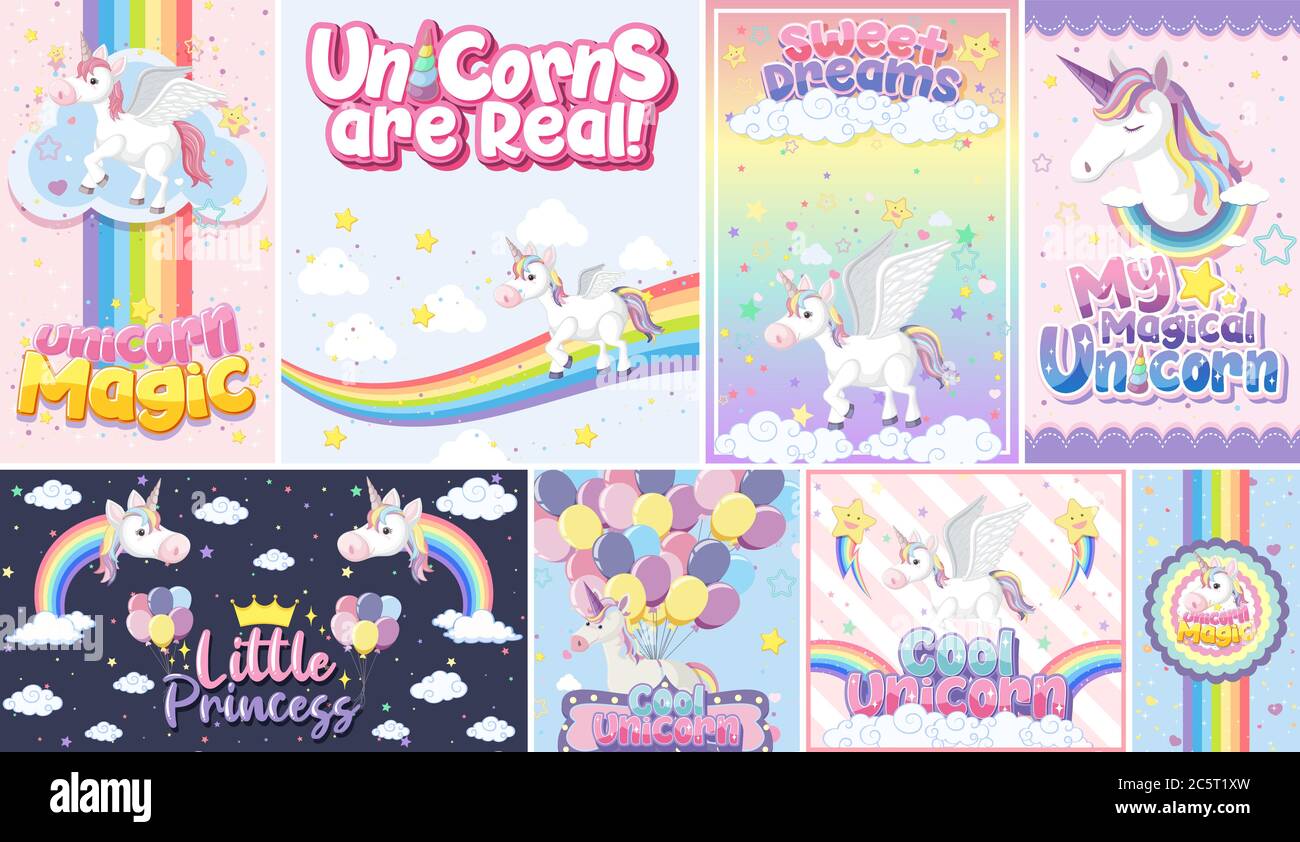 Cute unicorn banner on pastel background color illustration Stock ...