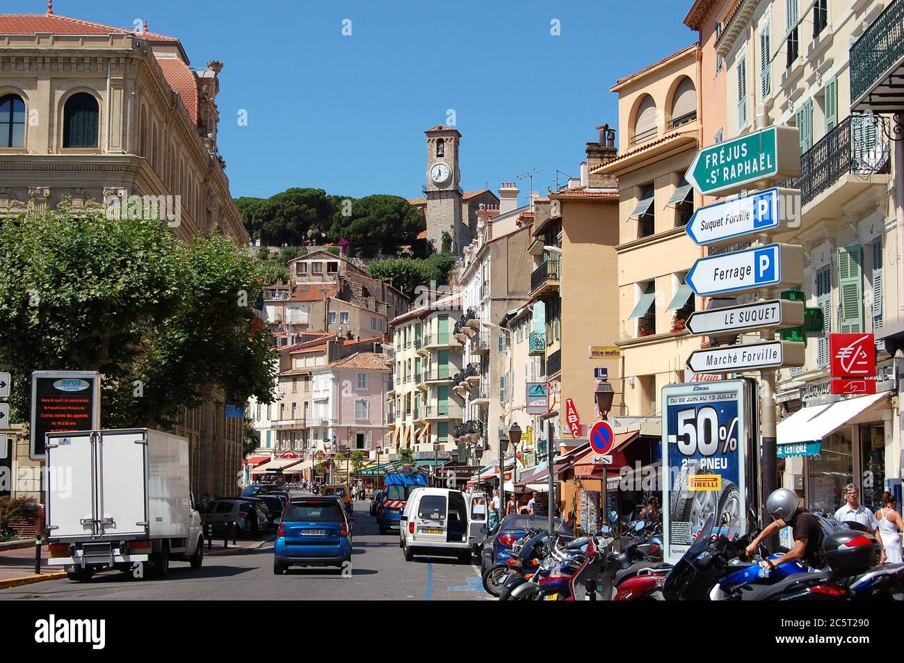 CANNES FRANCE - JULY 10: View of the old town and tower July 10, 2009 ...