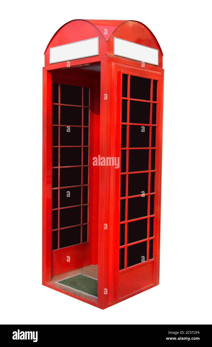 Red British telephone booth isolated on white. Clipping path included ...