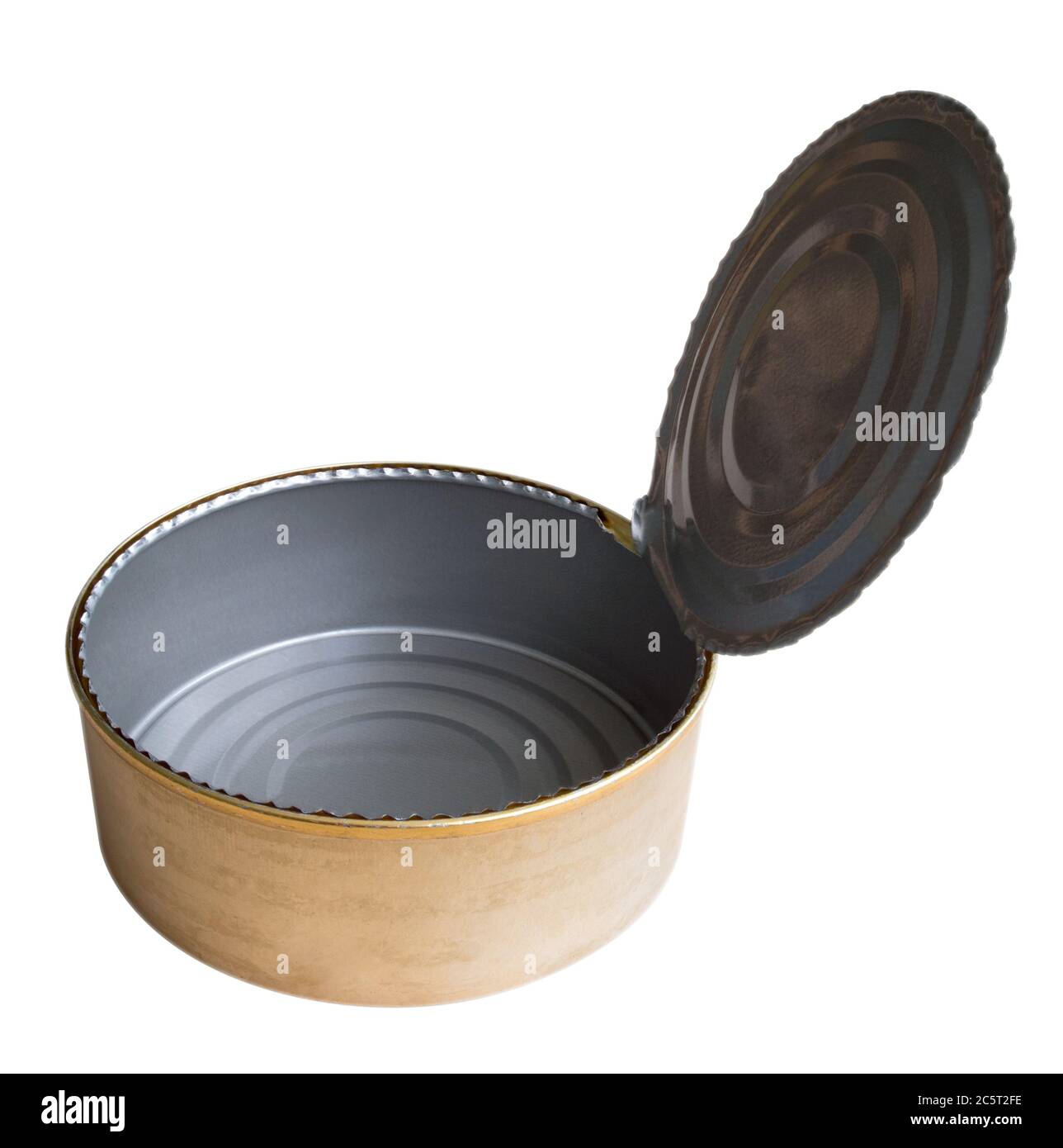 Opened an empty tin can isolated on white. Clipping path included Stock ...