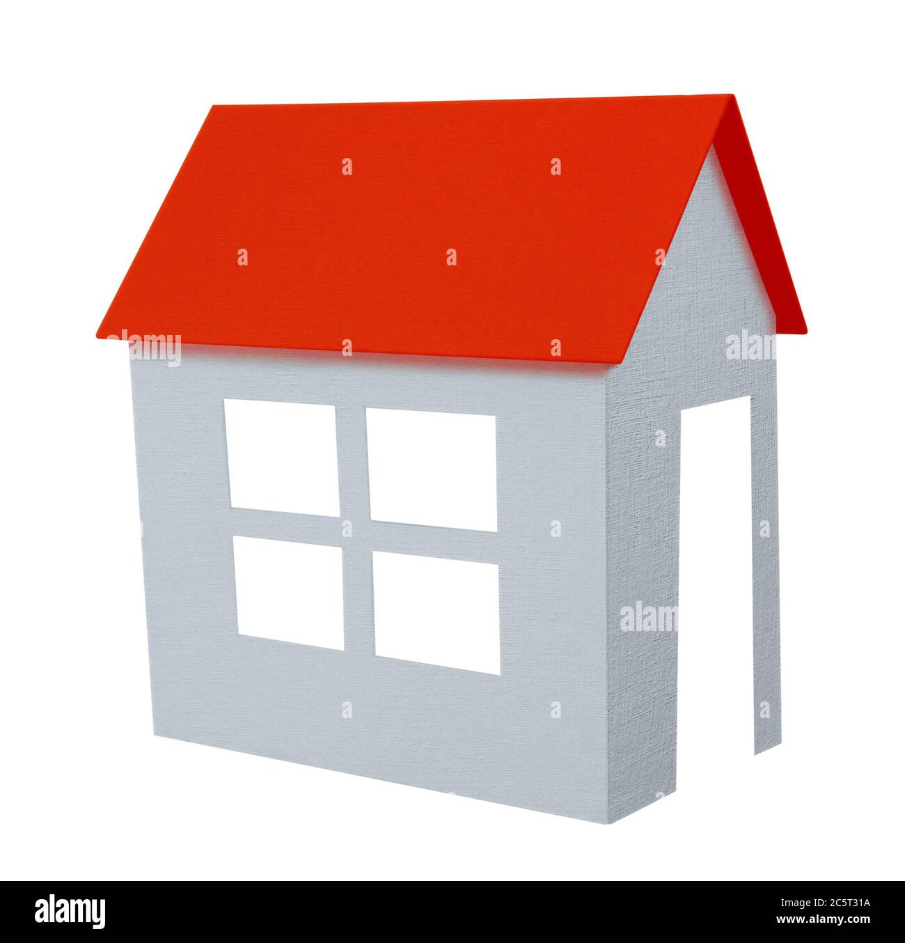 Paper house with red roof isolated over white background. Clipping path ...