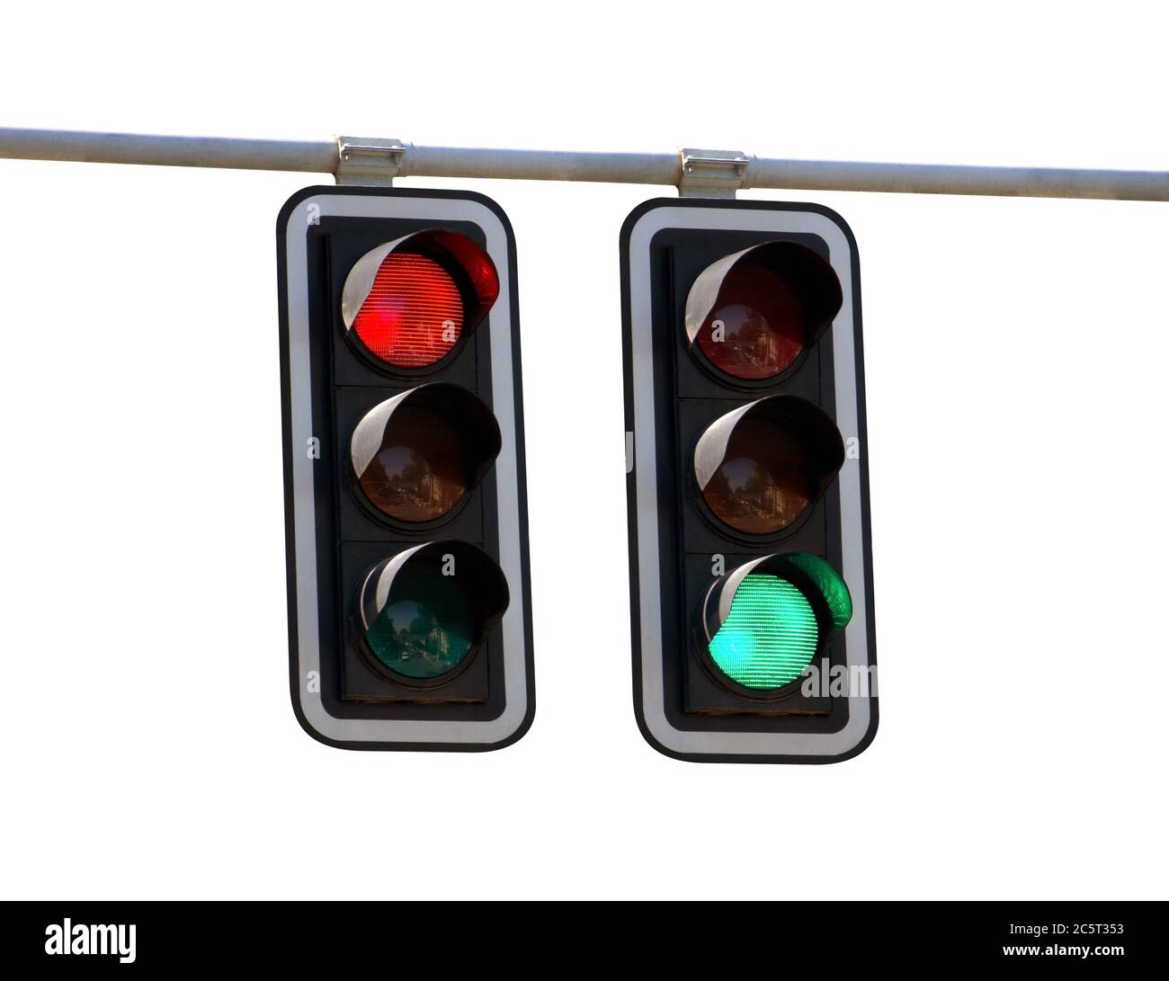Red and green traffic lights isolated over white backgrounds Stock ...