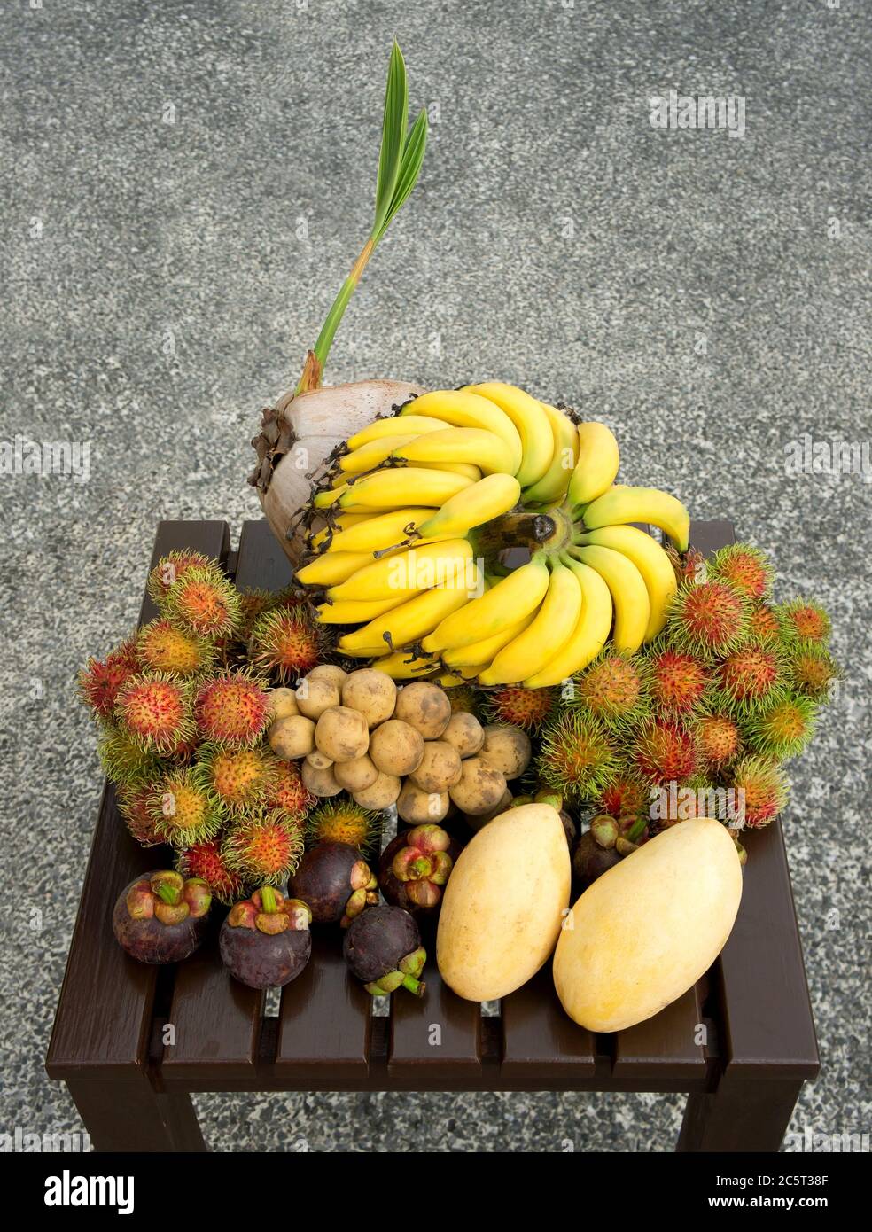 Tropical sweet delicious fruits at street market in Thailand Stock ...