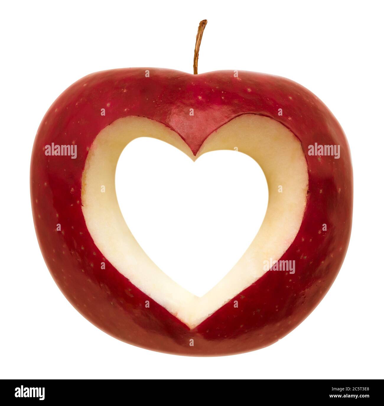 Red apple with a heart symbol isolated on white. Clipping path included ...