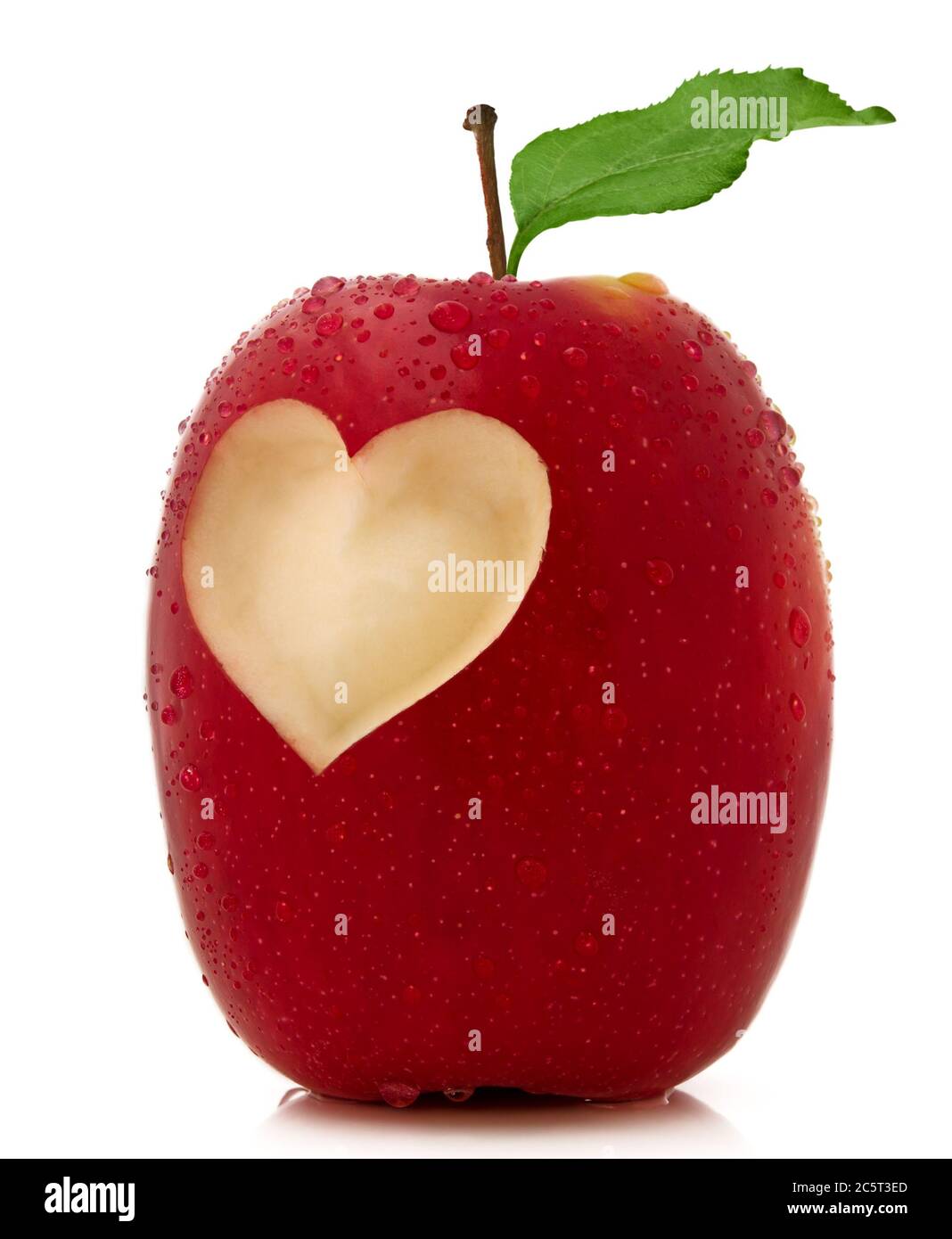 Red apple with a heart symbol isolated on white background Stock Photo ...