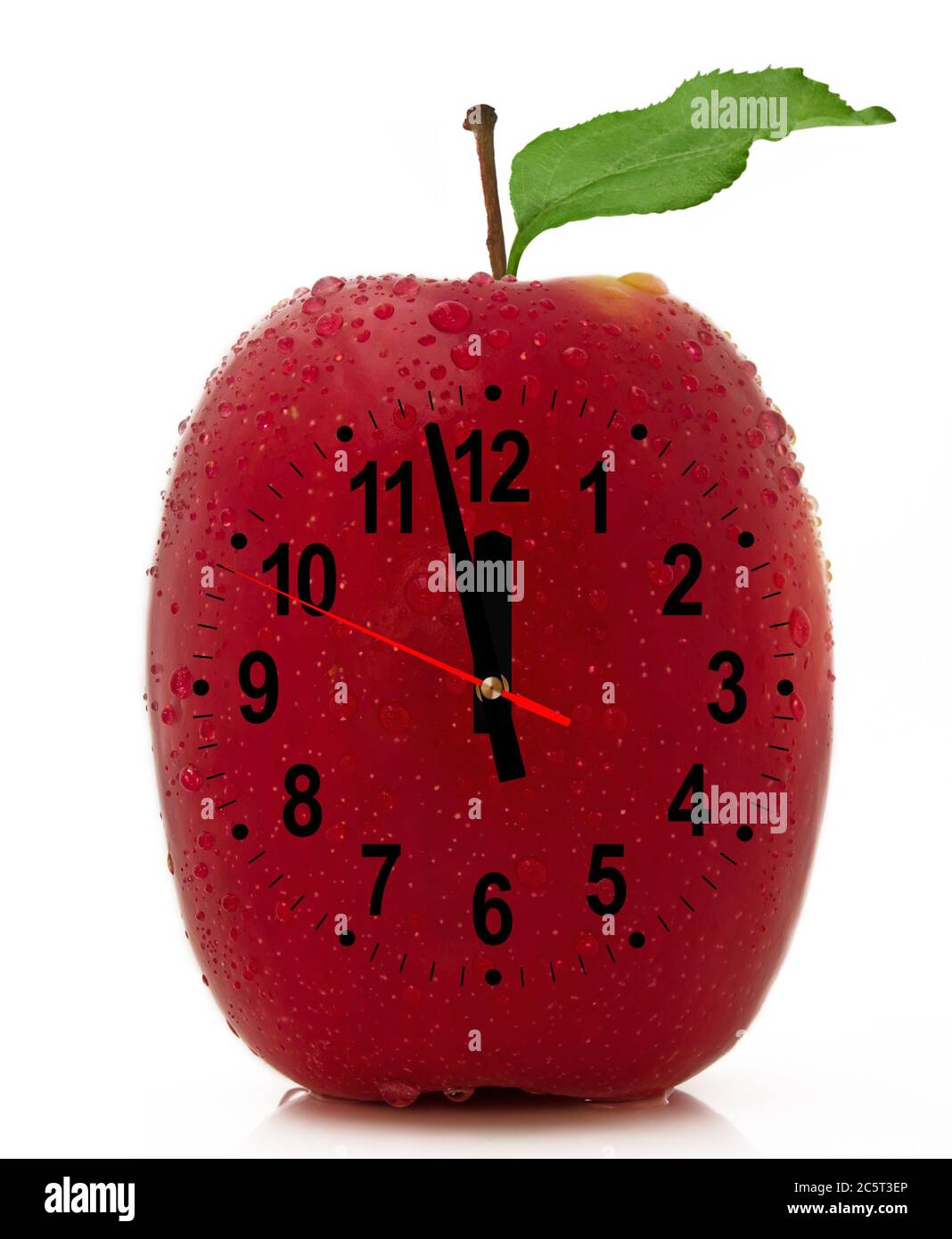 Red apples clock over white background Stock Photo - Alamy