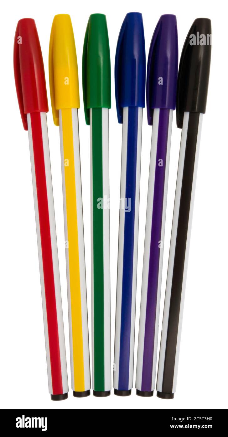 Colorful ballpoint pens isolated on white background. Clipping path ...
