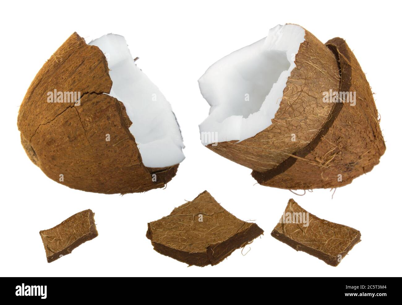 Fresh cracked coconut isolated on white background Stock Photo - Alamy