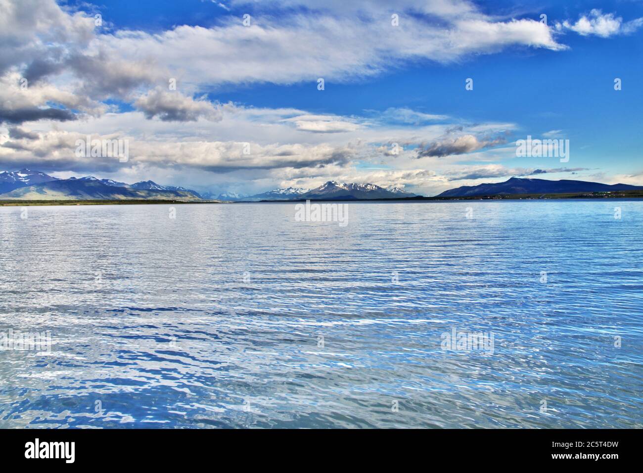 The bay of Pacific ocean in Puerto Natales, Chile Stock Photo - Alamy