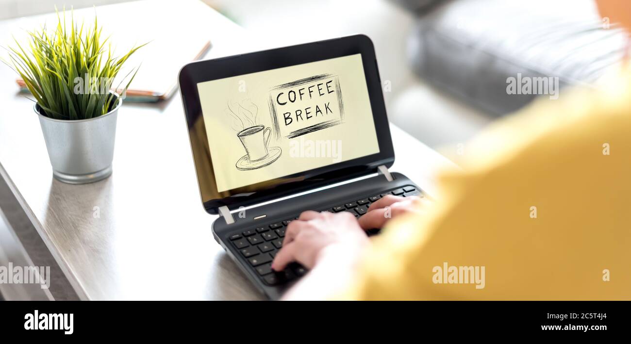Laptop screen displaying a coffee break concept Stock Photo - Alamy