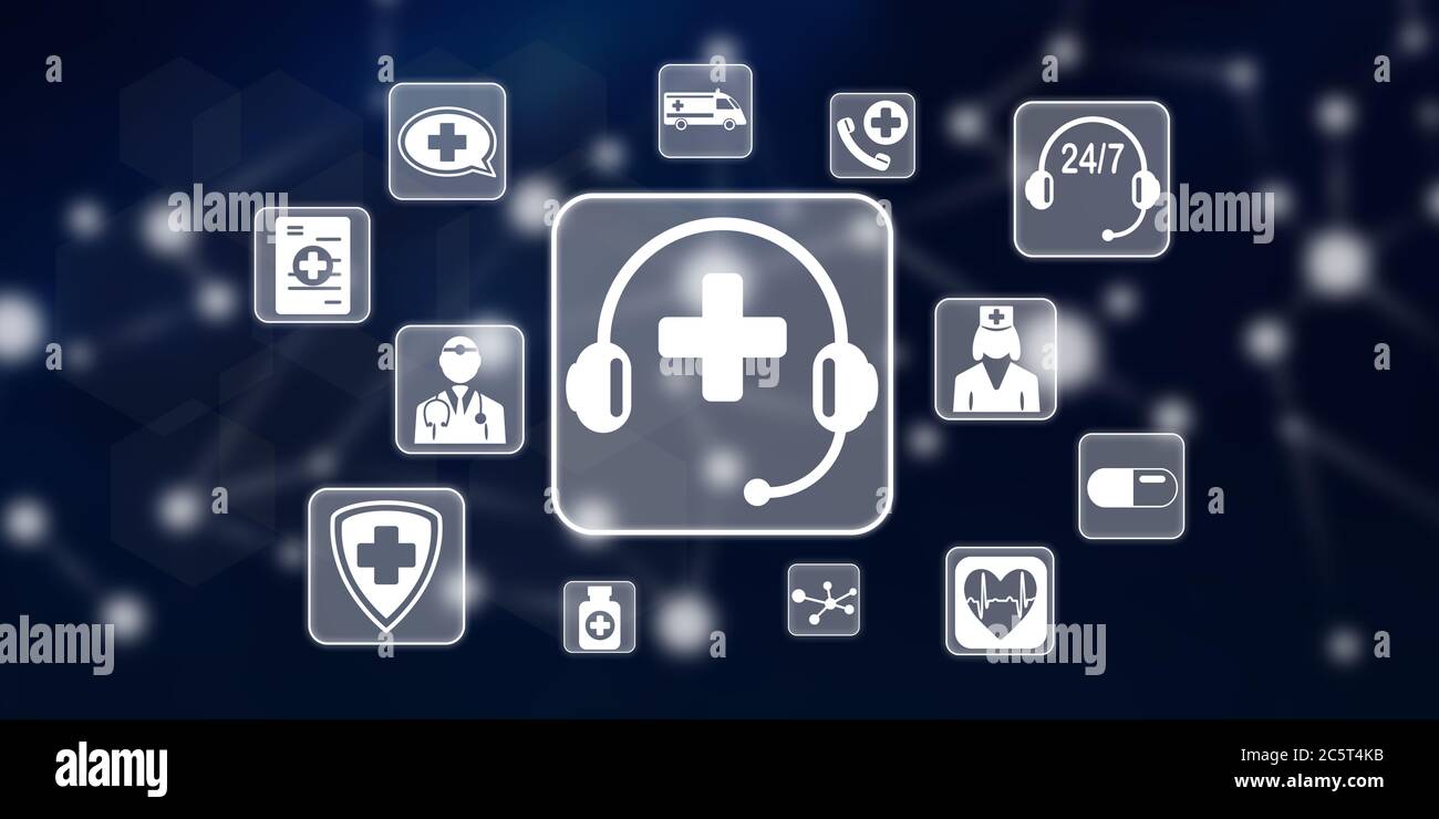 Illustration of an online medical support concept Stock Photo - Alamy