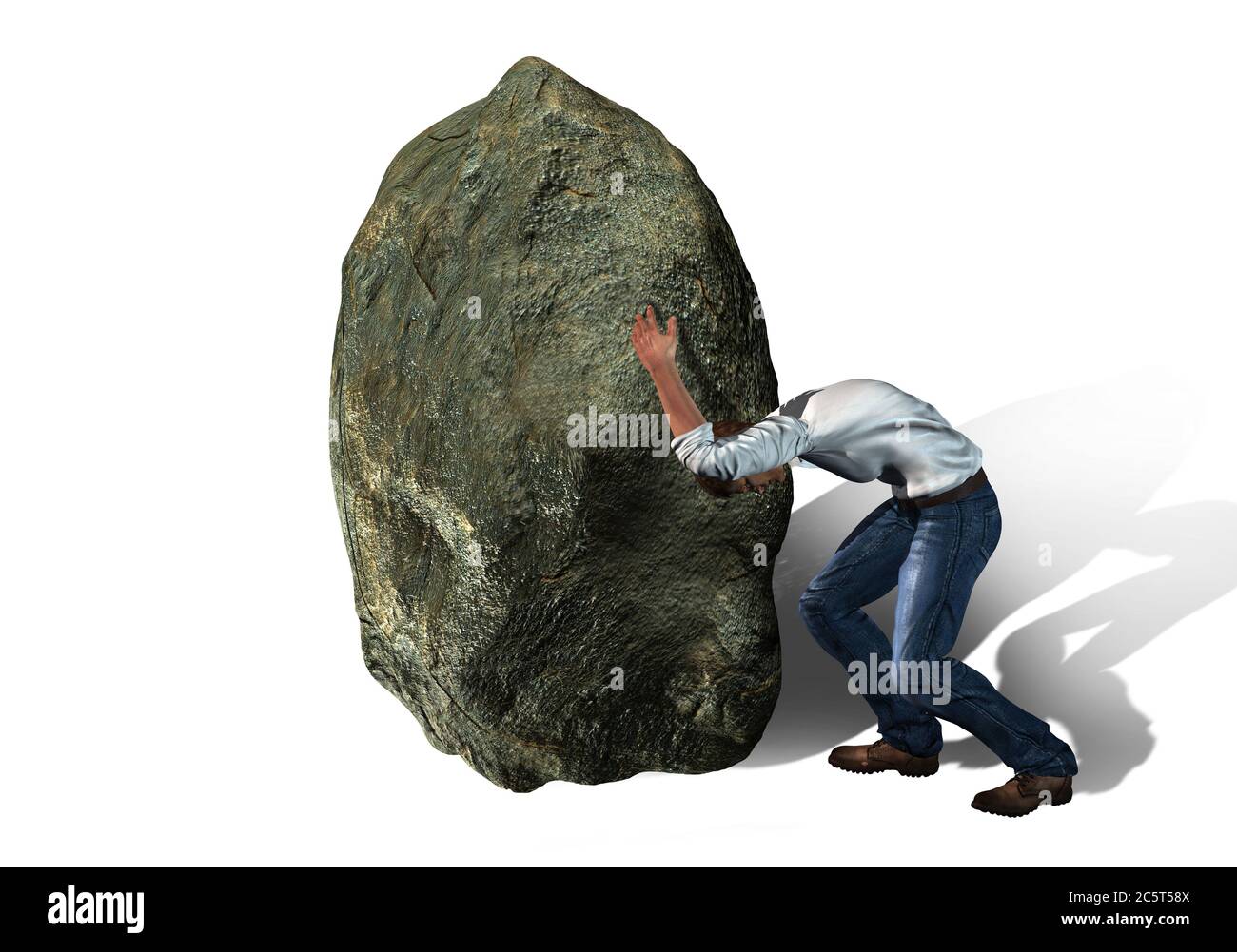 Concept of stress - man with a big rock made in 3d software Stock Photo ...