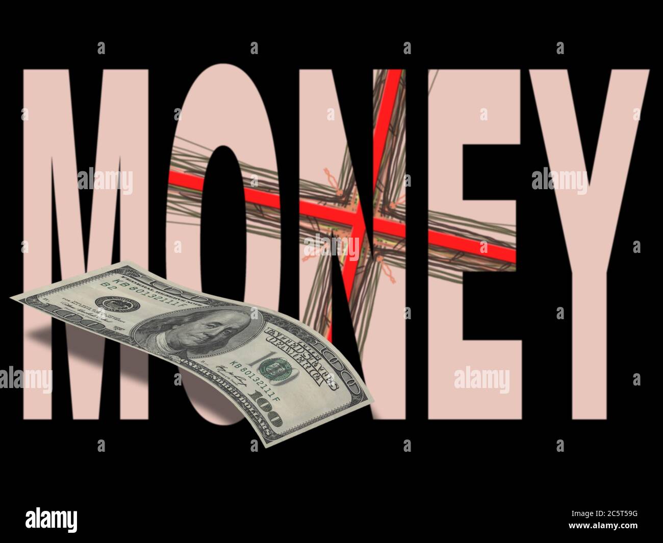 word money with red cross inside made in 3d software Stock Photo - Alamy