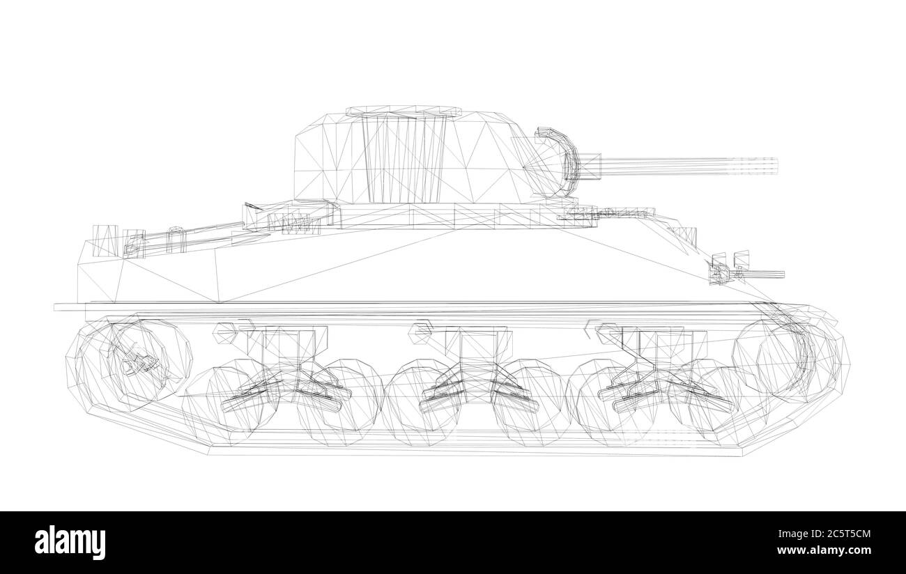 3D wireframe model of tank isolated on white background Stock Photo - Alamy