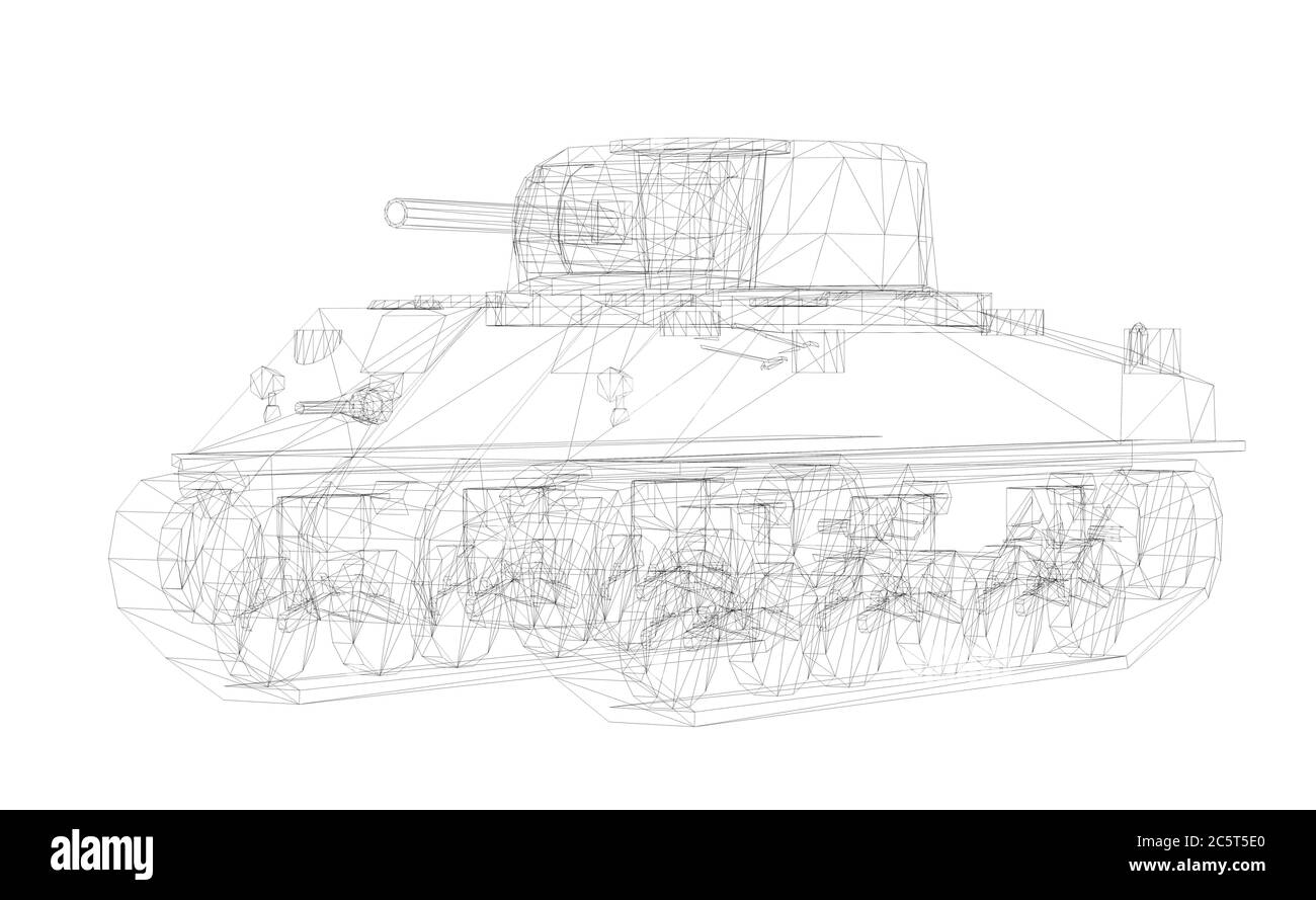3D wireframe model of tank isolated on white background Stock Photo - Alamy