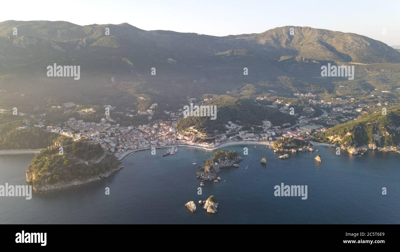Aerial Landscape of the famous tourist destination parga city in ...