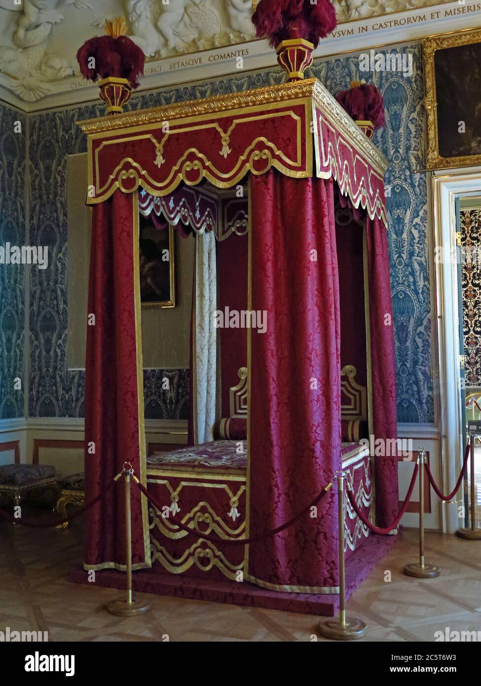 King's bed in the Royal Palace from 17th century in Wilanow, Warsaw ...