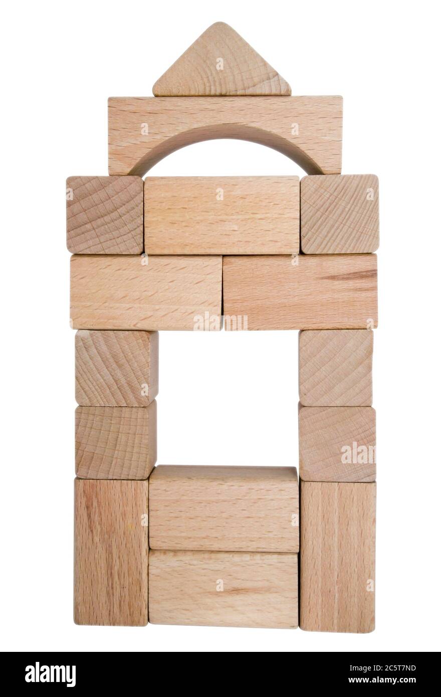 Wooden toy blocks isolated on white background. Clipping path included ...