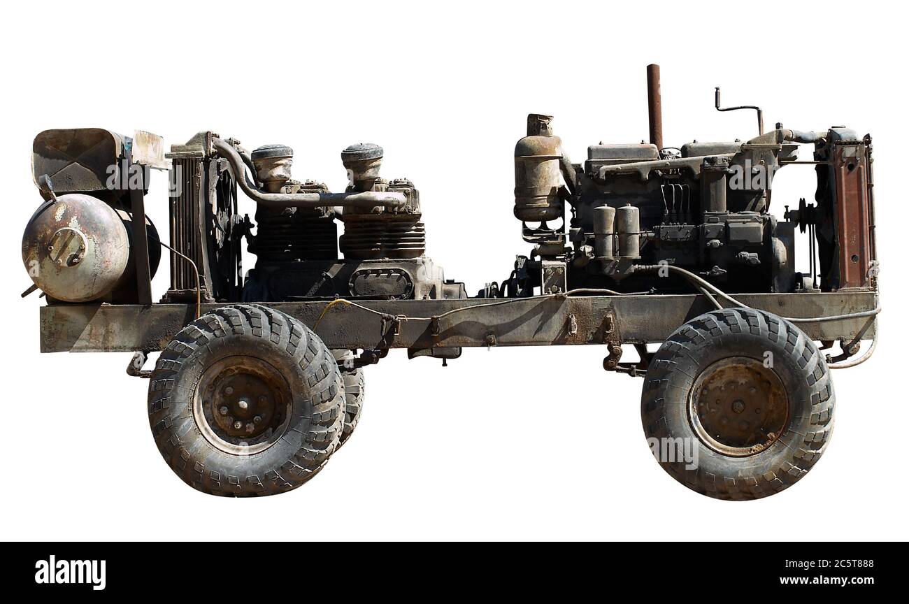 Antique Diesel Tractor isolated over white with clipping path Stock ...