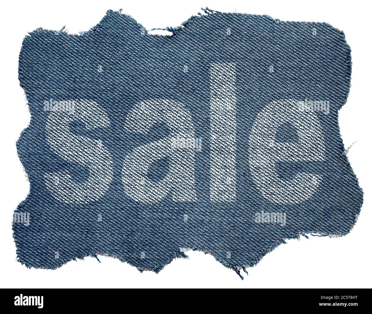 High resolution detail of denim jeans label with text SALE. Clipping ...