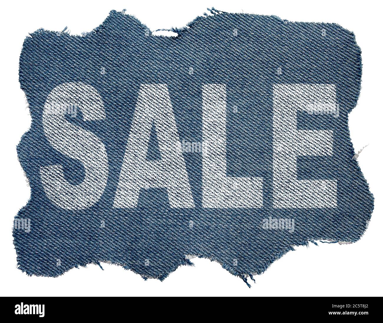 High resolution detail of denim jeans label with text SALE. Clipping ...