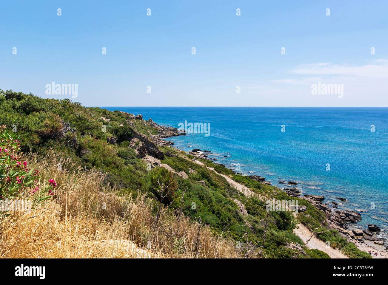 Faliraki bay. East side of Rhodes island,Dodecanese, Greece Stock Photo ...