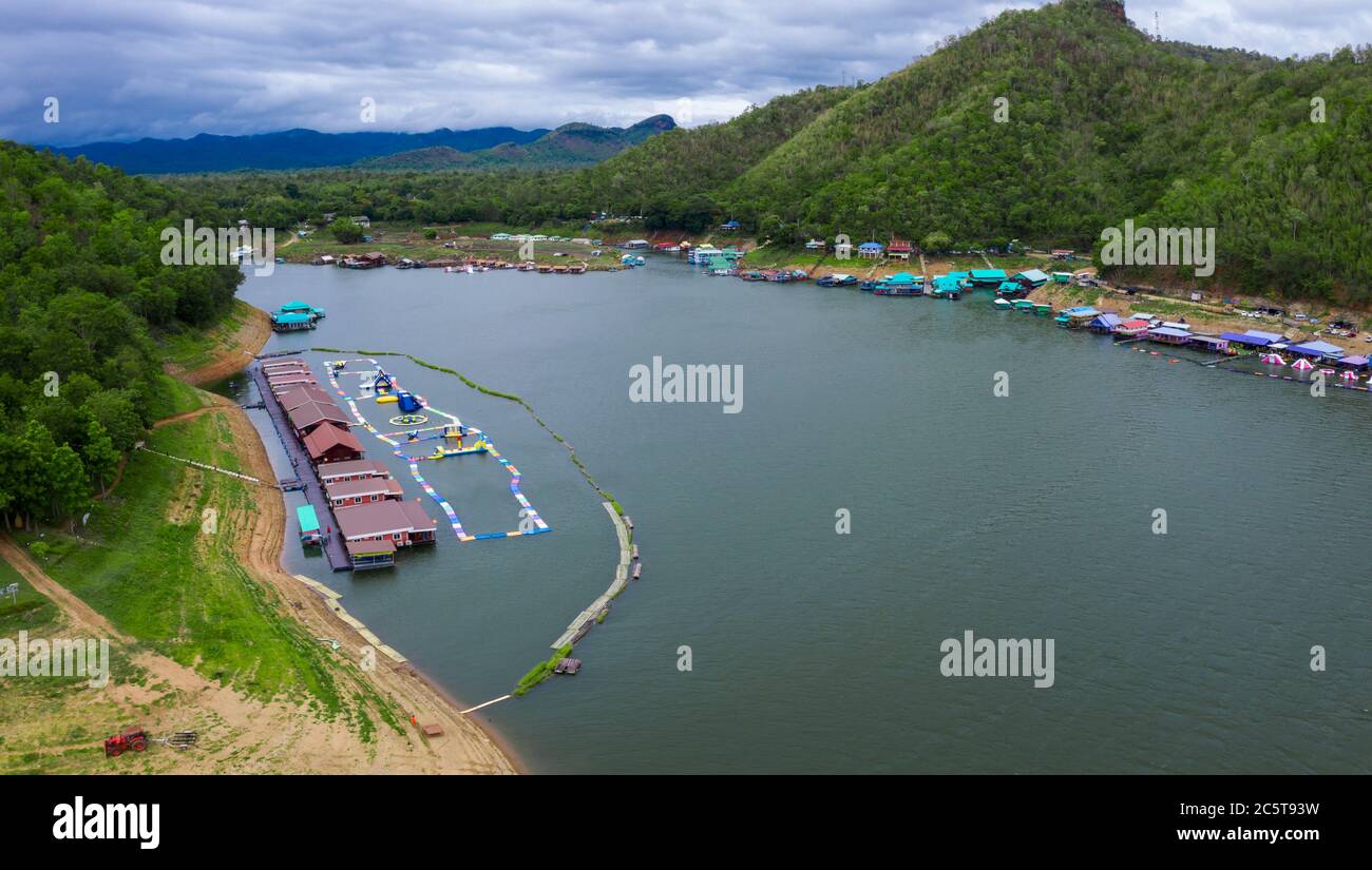aerial view of srinakarin dam lake in kanchanaburi western of thailand ...