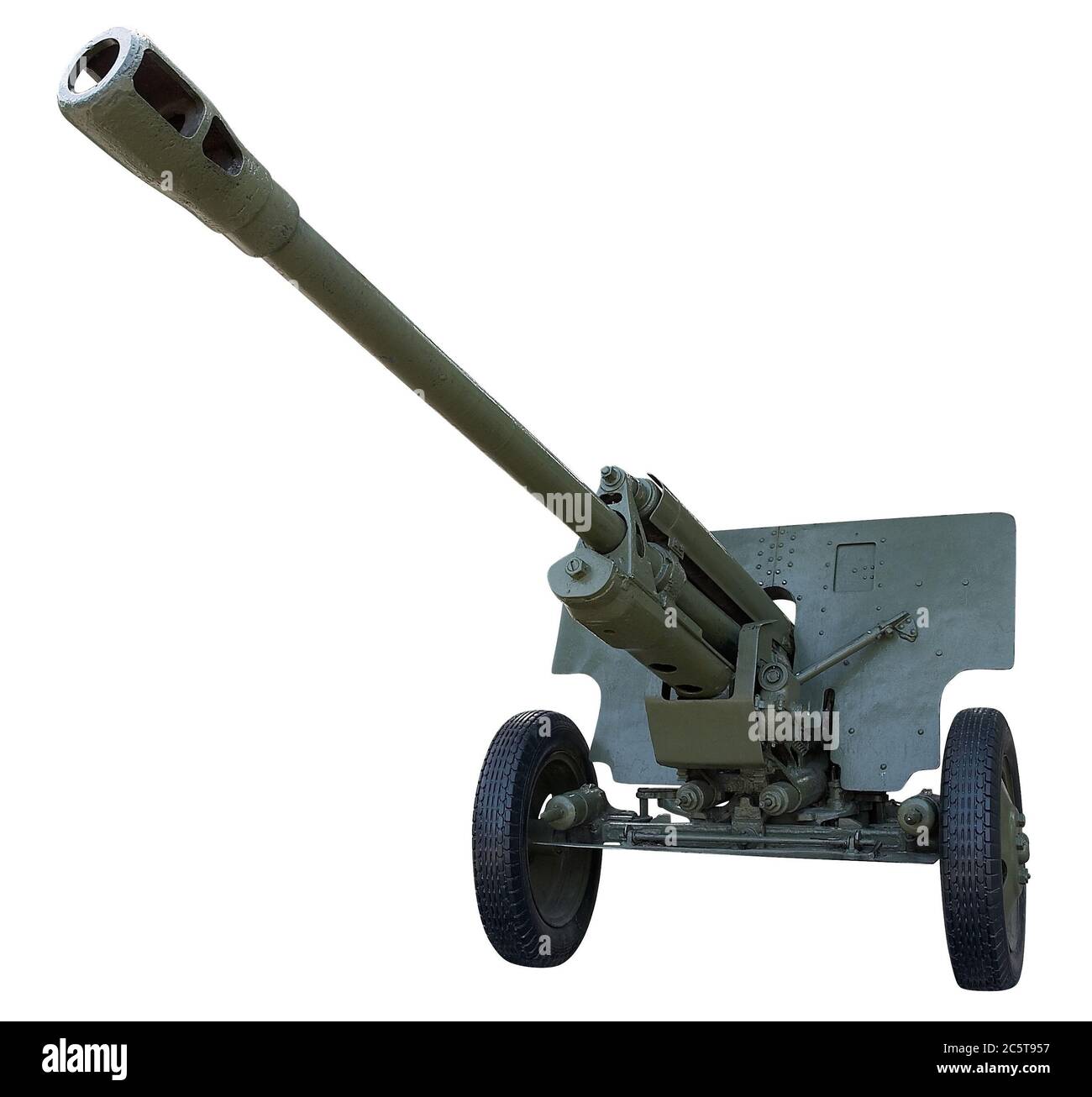 Old Soviet heavy gun of Second World War isolated over white. Clipping ...