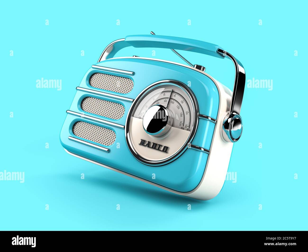 Blue vintage radio on blue background. 3d illustration Stock Photo - Alamy
