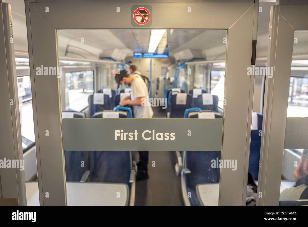 First-class section of a train travelling between Brighton and London ...