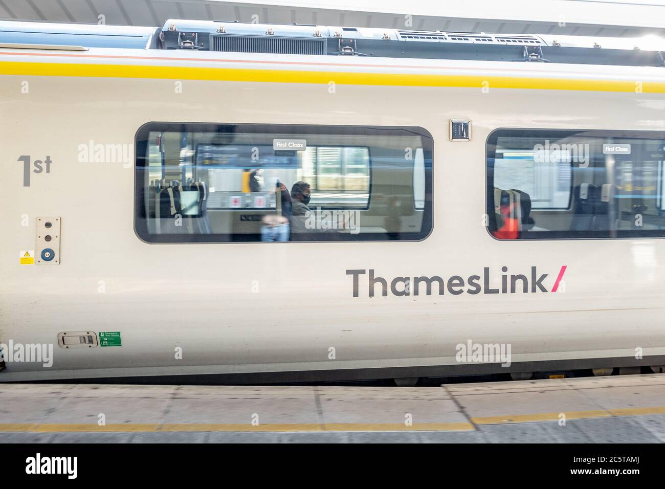 First-class section of a train travelling between Brighton and London ...