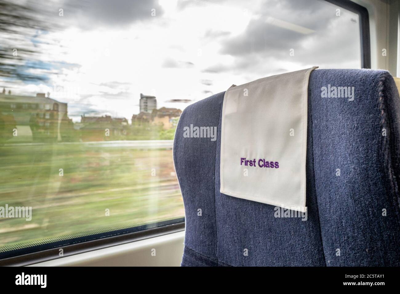 First-class section of a train travelling between Brighton and London ...