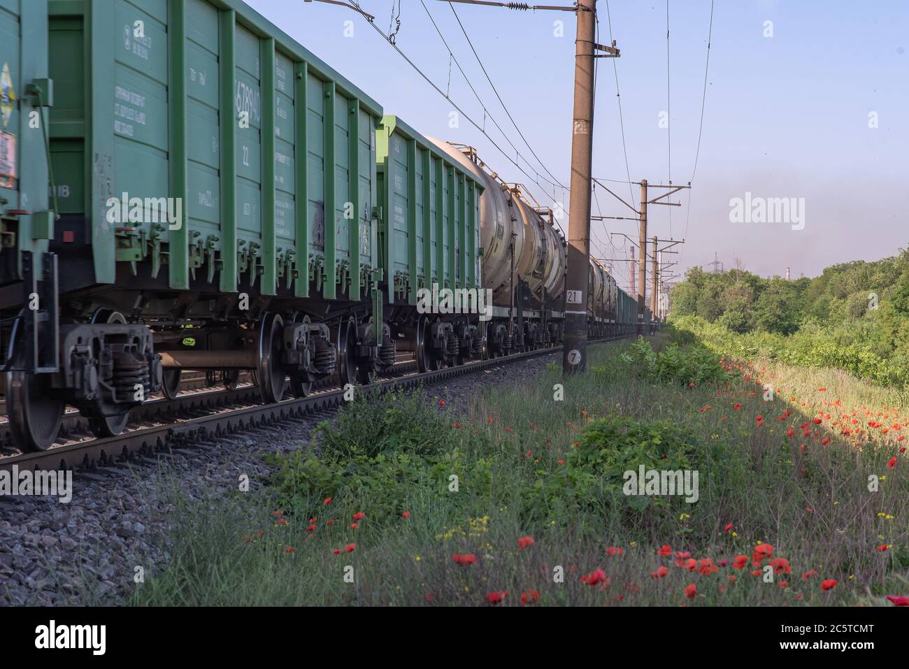Freight railway carriages in the industrial area. Freight train ...