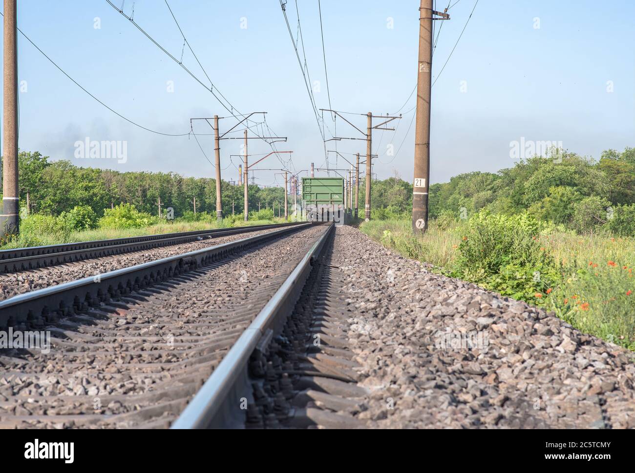 Freight railway carriages in the industrial area. Freight train ...