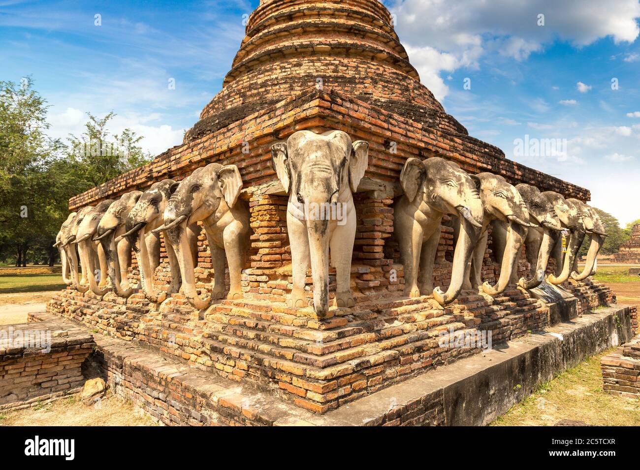 Wat Sorasak Temple (Elephant Temple) in Sukhothai historical park ...