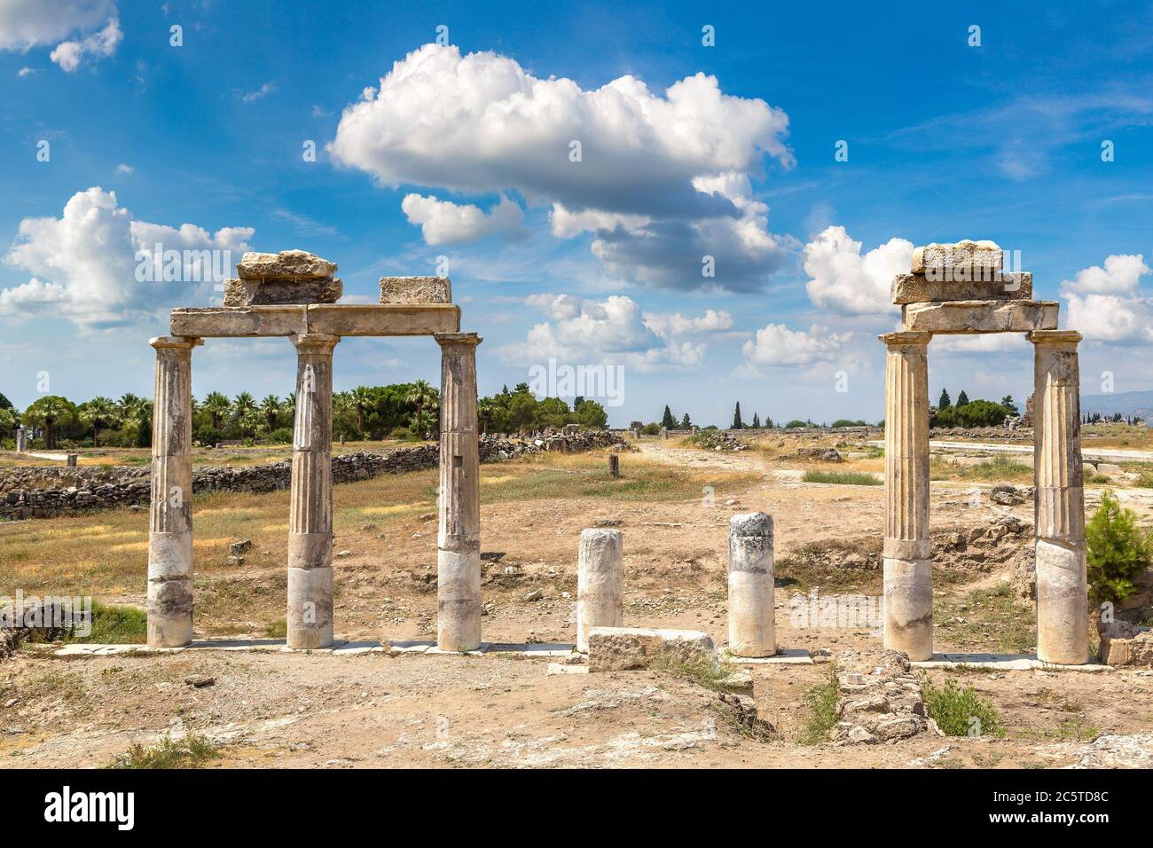 Ruins of the ancient city Hierapolis in Pamukkale, Turkey in a beautiful summer day Stock Photo ...