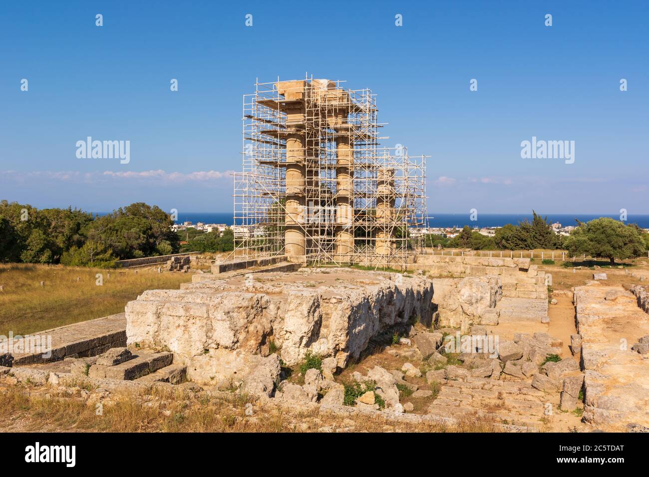 The Temple of Pythian Apollo in restoration work. Acropolis of Rhodes ...