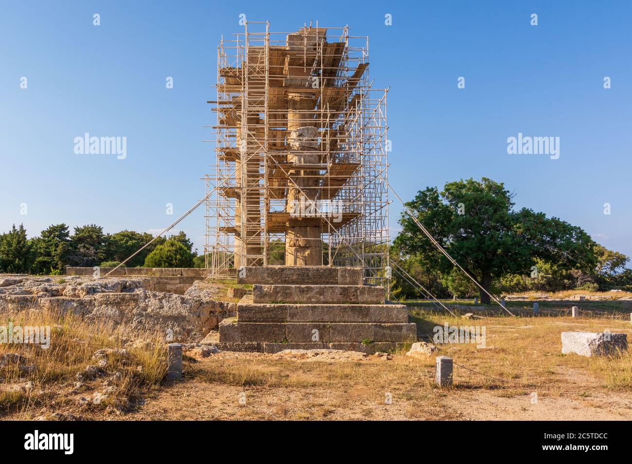 The Temple of Pythian Apollo in restoration work. Acropolis of Rhodes ...