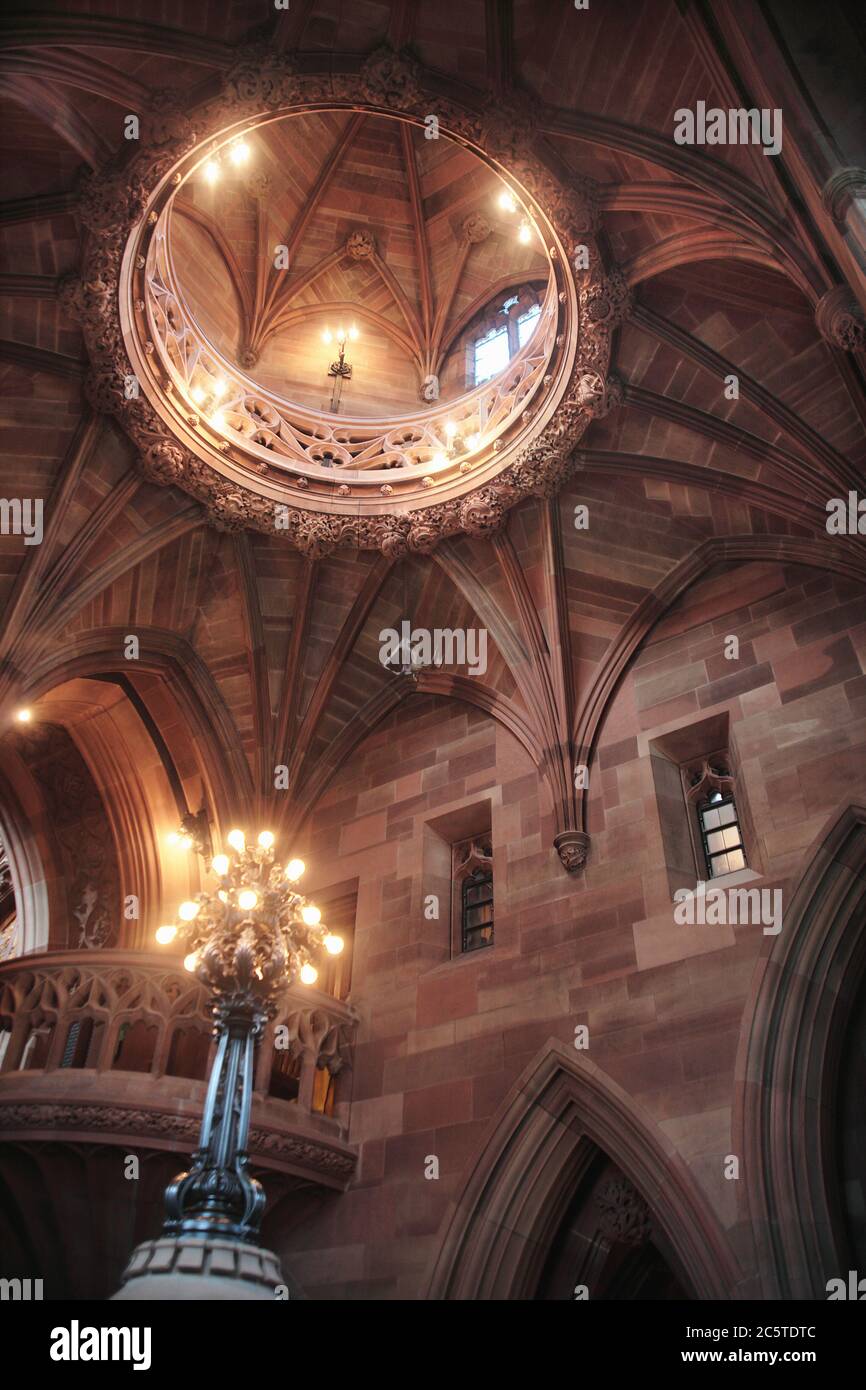 Vestibule and stairwell in the Victorian gothic John Rylands Library ...