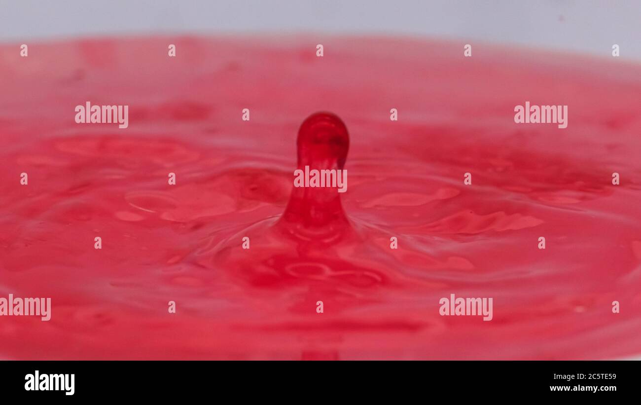 Pink color drop falling and splashing in water, creative forms freezing ...